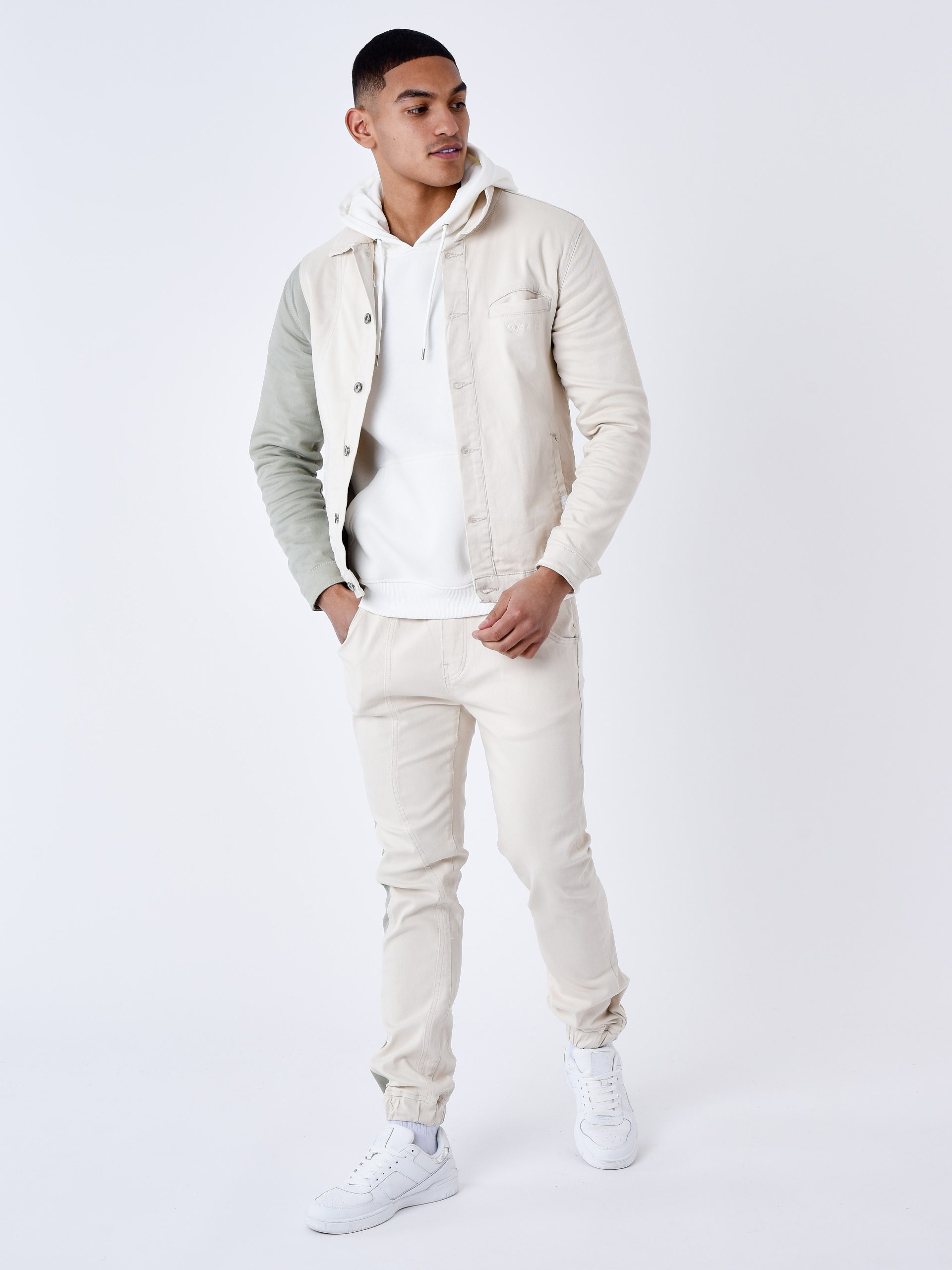 Two-tone Denim Jacket - Ivory - Streetwear