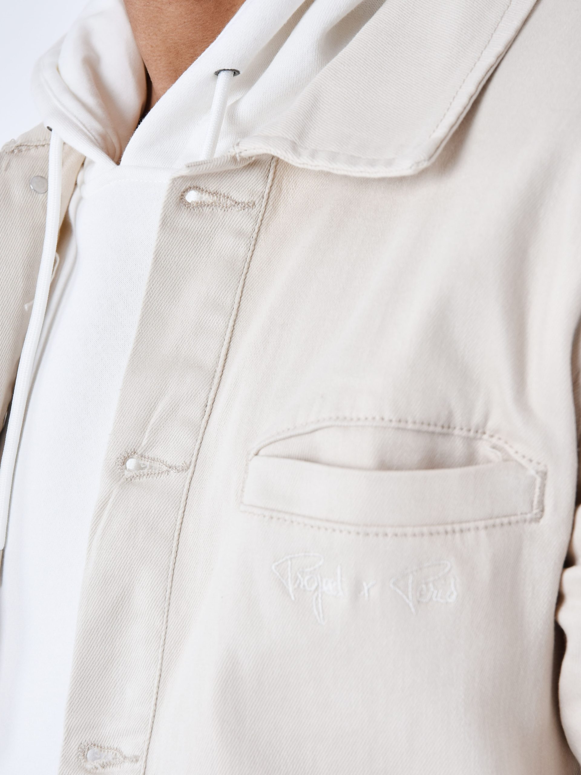 Two-tone Denim Jacket - Ivory - Streetwear